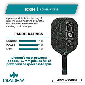 Diadem ICON Performance Pickleball Paddle (Black, Mid, 8oz) | Graphite Carbon Fiber, Honeycomb Core, Fiberglass Face, Ultra Sleek Edge Guard, Spin Friendly | Indoor/Outdoor | USAPA Approved