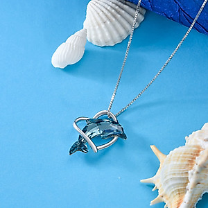 Flpruy Dolphin Gifts for Women 925 Sterling Silver Dolphin Necklace Ocean Themes Heart Necklace with Blue Crystal Dolphin Jewelry Gifts for Women Mom Girlfriend Birthday
