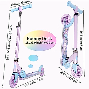 BELEEV Scooters for Kids Ages 3-12 with Light-Up Wheels & Stem & Deck, 2 Wheel Folding Scooter for Girls Boys, 3 Adjustable Height, Non-Slip Pattern Deck, Kick Scooter for Children (Purple)