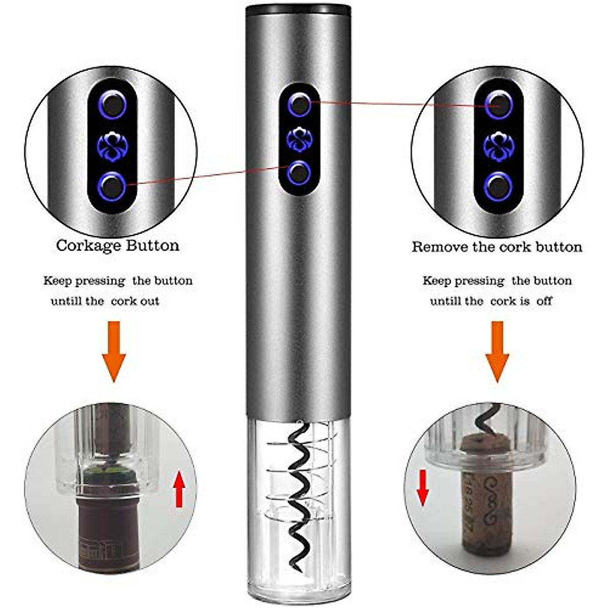 Wine Opener Electric,Wine Bottle Opener, Rechargeable Corkscrew with USB Charging Line,Pourer, Foil Cutter, Vacuum Pumping Stopper Battery Powered Cordless Wine Opener Kit