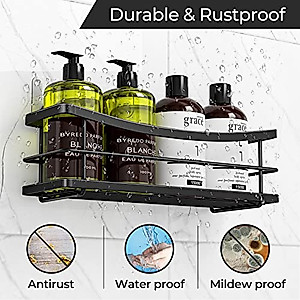 ODesign Shower Caddy Storage with Removable 4 Hooks Adhesive Shower Shelf Basket No Drilling Rustproof Kitchen Spice Racks Bathroom Organizer - 2 Pack (Black)
