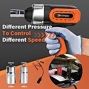 CONPEX Electric Impact Wrench with Detent Ball Anvil, Impact Wrench 1/2 inch 320ft-lbs Max Torque 12V Corded Impact Gun 2 Impact Sockets Brushless Power Impact Gun Pistola De Impacto