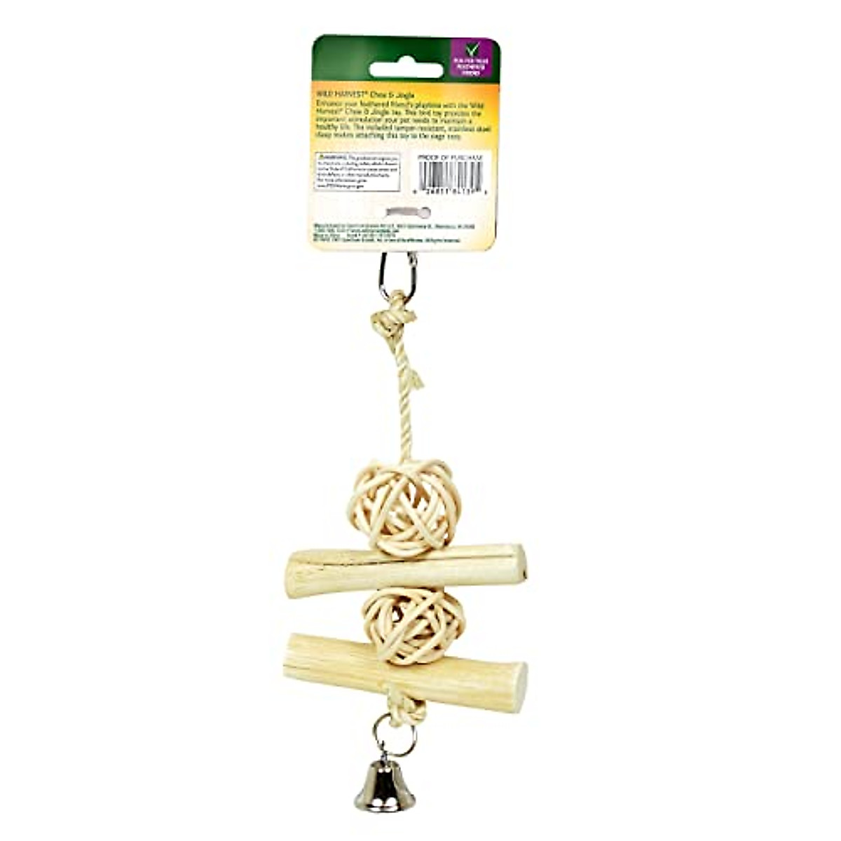 Wild Harvest Chew and Jingle for Cockatiels, Parakeets, Finches and Caged Birds, 1 Count, Toy Made with Real Wood Materials