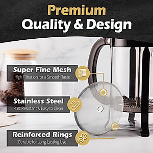 Gold Lion Gear French Press Replacement Filter (2pack) - Includes Metal Center Ring - Universal 8Cup Stainless Steel Reusable Filter