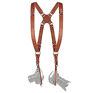 Camera Strap Accessories for Two-Cameras – Dual Shoulder Leather Harness – Multi Camera Gear for DSLR/SLR Strap by Coiro