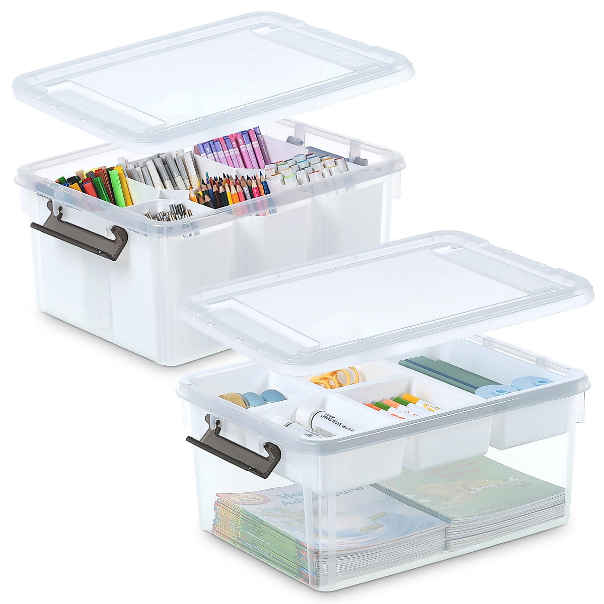 Citylife 17 QT Plastic Storage Box with Removable Tray and 6 Detachable Tall Inserts Craft Organizers and Storage Clear Storage Container for Organizing Crayon, Craft, Sewing, Playdoh