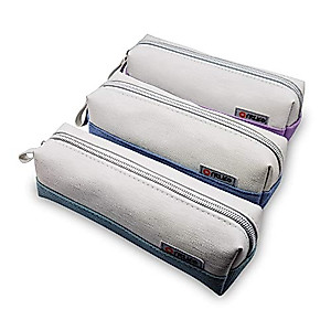 Oritlife Upgraded Wide-Open Stationery Pencil Case with Premium PU and Cotton, Pen Pencil Pouch with Silver Zipper for School College & Office (Blue)