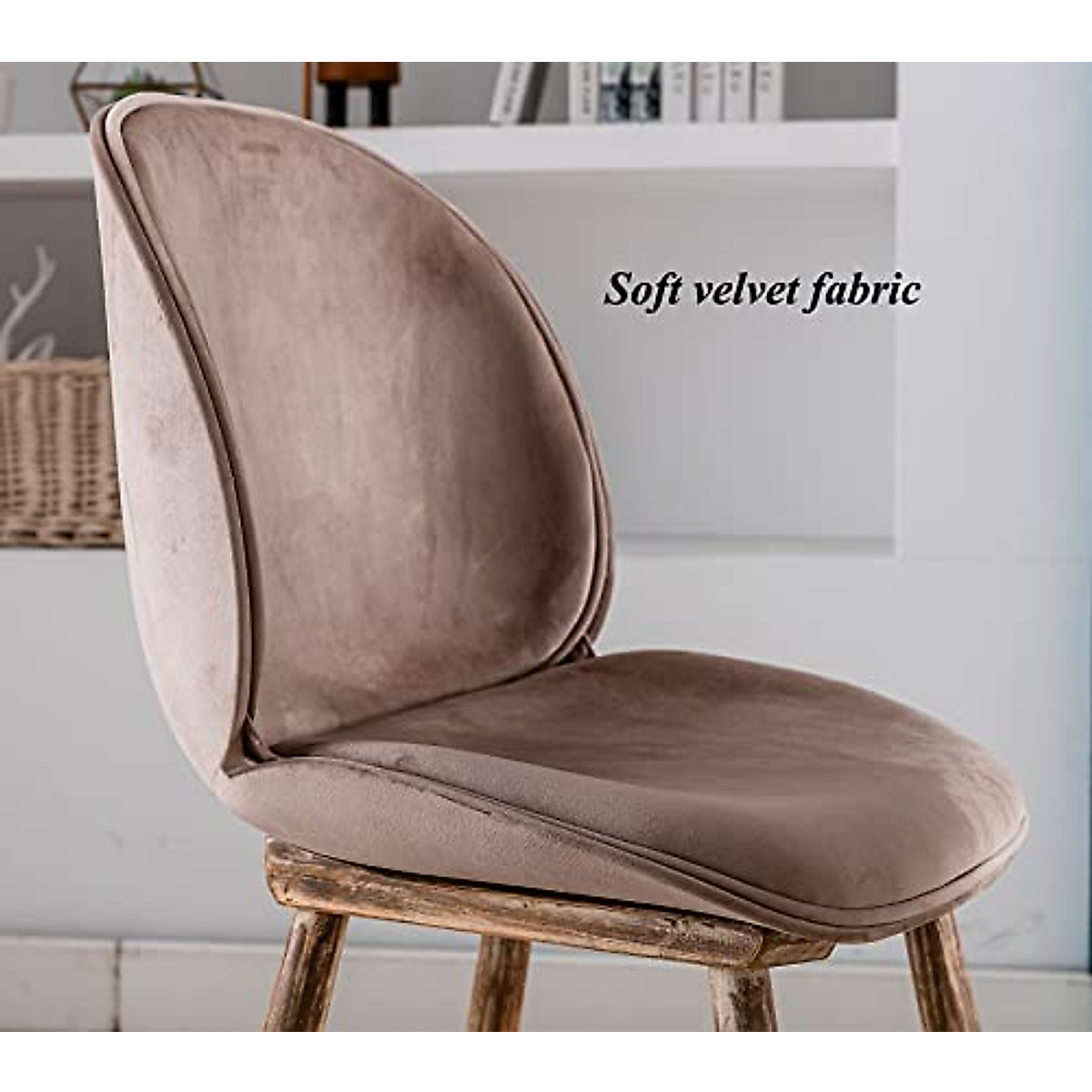 DUOMAY Velvet Dining Room Chair, Modern Farmhouse Side Chair Makeup Vanity Chair with Back for Kitchen Dining Room Living Room, Wood Base, Grey