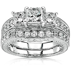 Kobelli Diamond Wedding Ring Set 1 3/5 carats (ctw) in 14K Gold, Size 8, White Gold