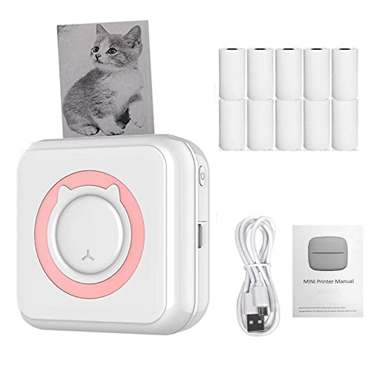 InstaProud - Portable Sticker Printer, 2023 New Mini Pocket Thermal Printer Maker, Wireless Bluetooth Instant Photo Sticker Printer for Printing Photo, Label, DIY Scrapbook (Pink+10 Paper Rolls)