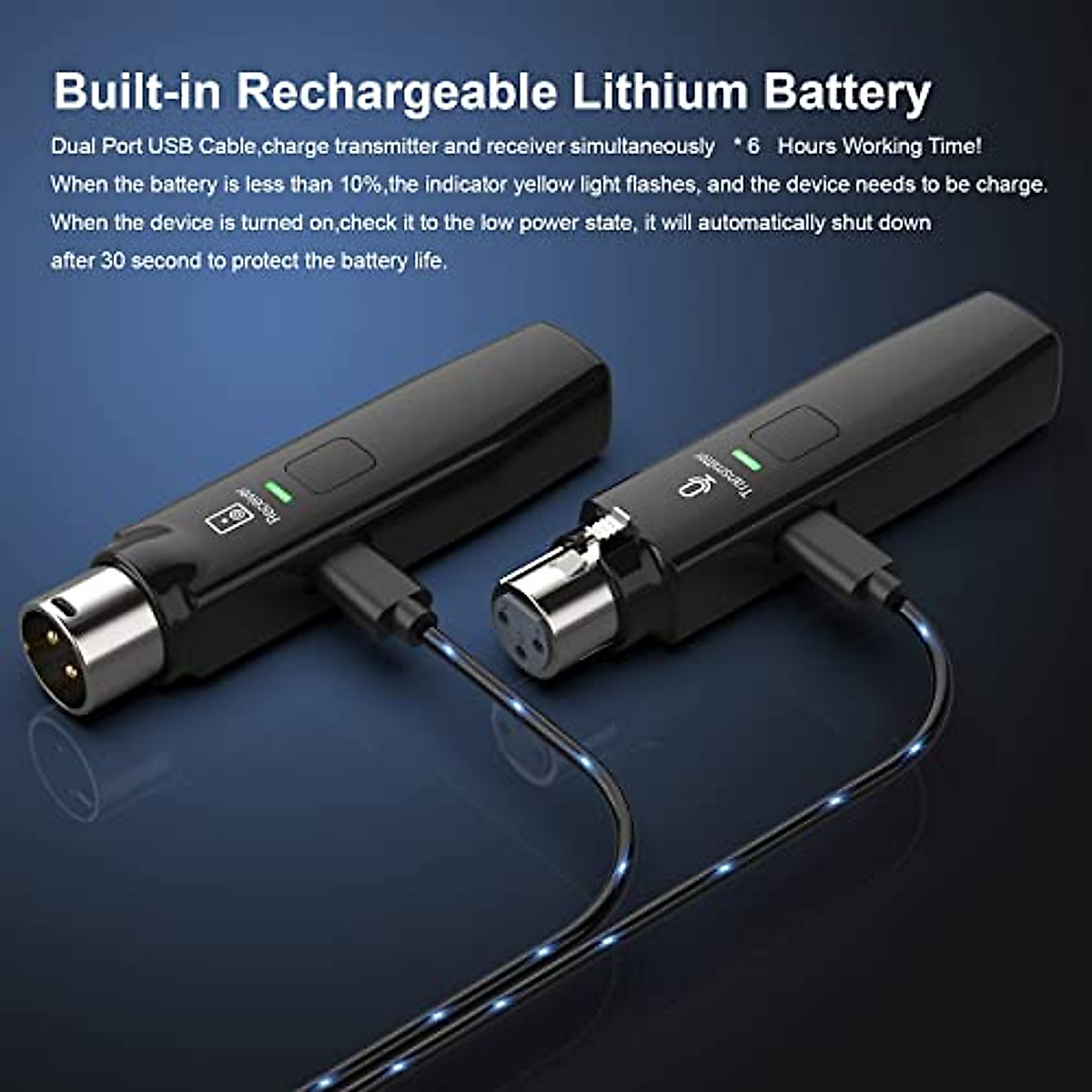 Rybozen Microphone Wireless System,2.4GHz Wireless Mic Adapter,Rechargeable Wireless XLR Transmitter and Receiver Compatible for Dynamic Microphone Audio Mixer, PA System and DSLR Camera, Black