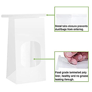 BagDream Bakery Bags with Window Kraft Paper Bags 50Pcs 3.54x2.36x6.7 Inches Tin Tie Tab Lock Bags White Window Bags Cookie Bags, Coffee Bags, Treat Bags, Popcorn Bags