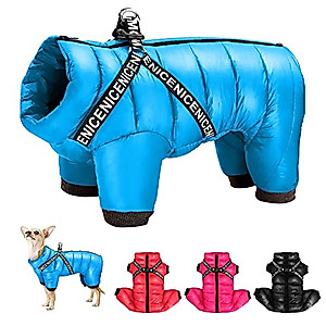 Didog Winter Small Dog Coats,Waterproof Jackets with Harness & D Rings, Warm Zip Up Cold Weather Coats for Puppy & Cats Walking Hiking,Blue,Chest: 13"