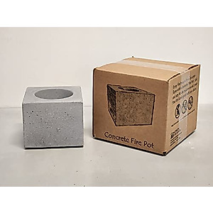 Concrete Encounter Concrete Square Tabletop Indoor fire Bowl fire Pit, The Fire Pot., SM-S, Gray, 5In x 5In x 4In
