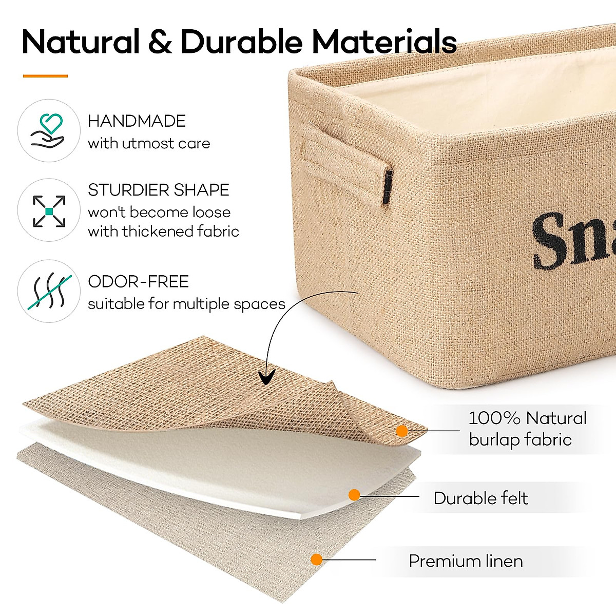 FLINKYE 2 Pack Snack Storage Organizer Basket Bins for Pantry Shelf and Countertop, Large Burlap Snacks Basket Container for Kitchen Office Popcorn Candy Pretzels and more