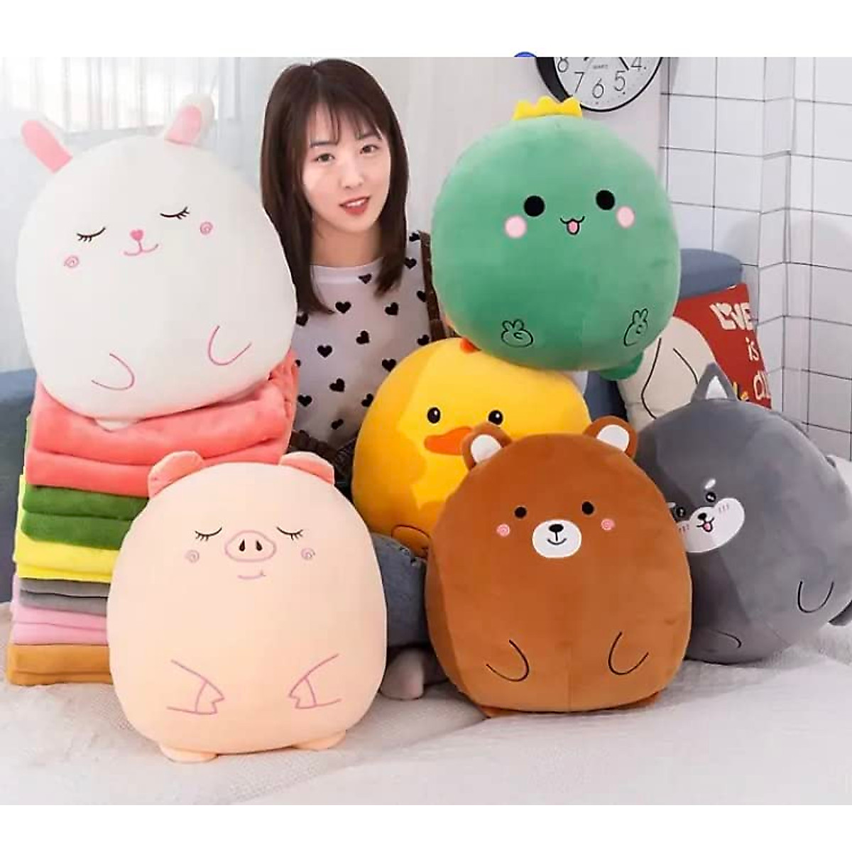 Plush Stuffed Animal Pillow Toy with Blanket Hugging Cute Anime Throw Pillow with Coral Fleece Blanket (EXCELENT Quality) (Dinosaur)