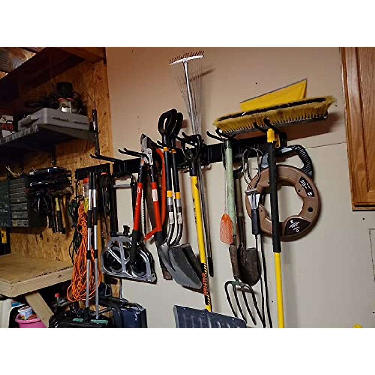 Fogein Garage Garden Tool Organizer Wall Mount,Garage Organization and Storage,Adjustable Heavy Duty Garage Organization Rack with 7 Double-Hooks 33" Tracks,Hold Up to 264lbs for Garage/Storage Shed