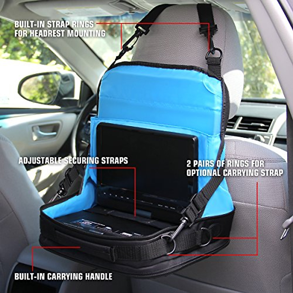 USA Gear Portable DVD Player Headrest Car Mount Display Case, Storage Bag Fits DBPOWER 9.5 Inch, Sylvania SDVD10408, Ematic EPD909, Azend BDP-M1061, Sony BDPSX910, More 7-10 Inches Blu-ray/DVD Players