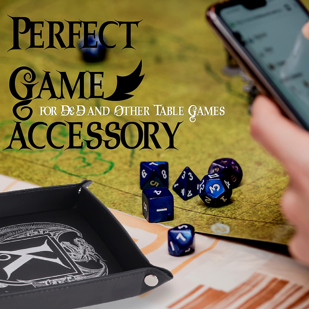 Dragon Dice Tray for RPG, Role Play Games, Table Top Gaming, Folding PU Storage Tray, Initial Leather Tray, Personalized Portable Organizer, Tray 4.75 Inches, Black Dragon Letter C