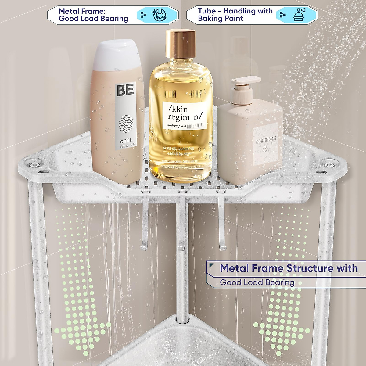 4 Tier Shower Caddy for Bathroom Corner Organizer: Rustproof Floor Standing Shower Shelves Storage with Large Capacity - Shower Organizer Rack for Bathroom Essentials, White