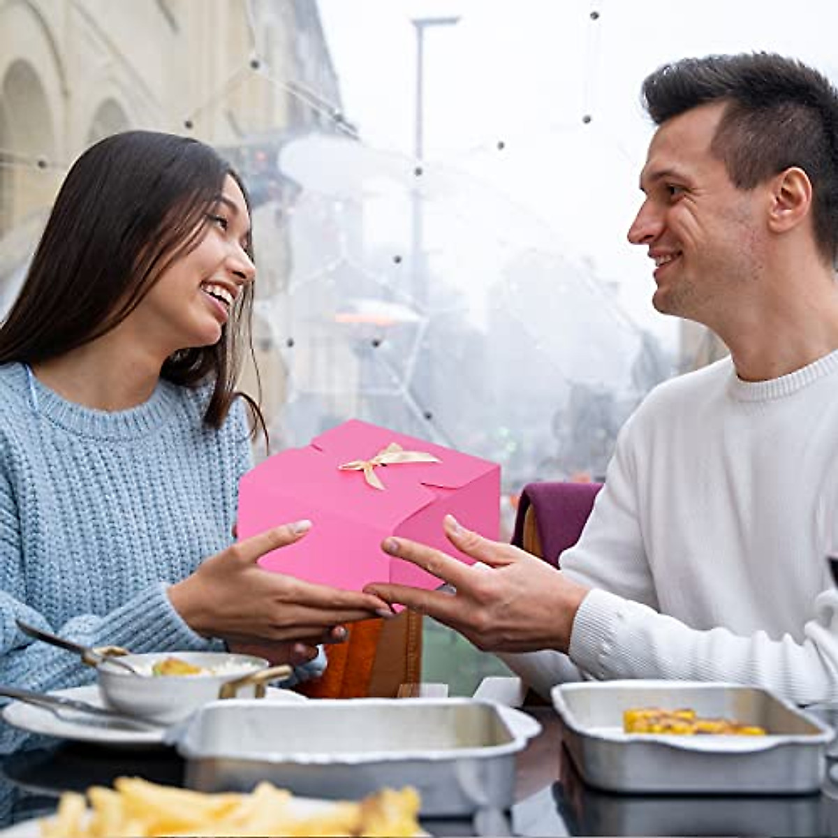 GINLEBO Pink Gift Boxes with Lids 10 Pack – Kraft Paper 8"x8"x4” Small Gift Box Set with Ribbons and Stickers – Groomsmen Bridesmaid Proposal Box – Present Box for Birthday, Wedding, Xmas