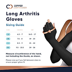 Copper Compression Long Arthritis Pain Relief Gloves - Copper Infused Orthopedic Fingerless Hand Brace for Women, Men - Carpal Tunnel, Computer Typing, RSI, Support Hands, Wrist, Arms
