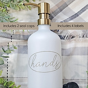 Darware 16oz Glass Pump Bottles (Set of 2, White w/Gold); Soap Dispenser Pump Bottles with Brushed Metal Pump Tops