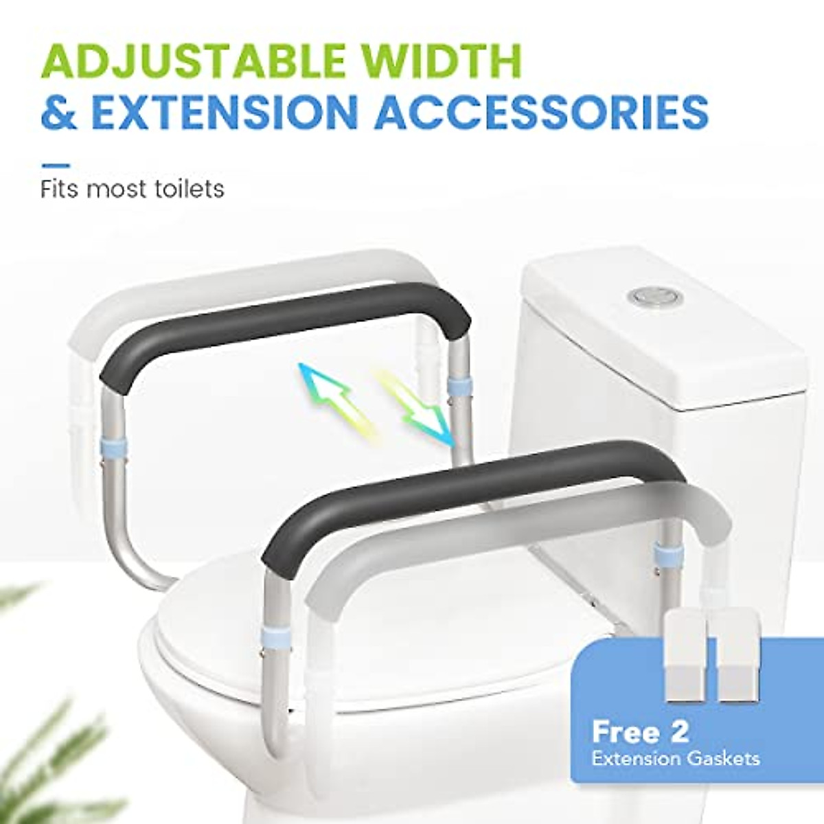 OasisSpace Medical Toilet Safety Rail - Adjustable Compact Support Frame with Hand Rails for Bathroom Toilet Seat - Easy Installation for Handicap, Elderly