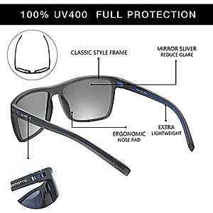 ZENOTTIC Polarized Sunglasses for Men Lightweight TR90 Frame UV400 Protection Square Sun Glasses