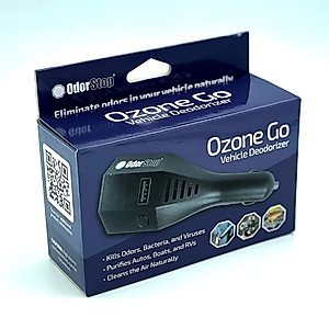 OdorStop Ozone Go Vehicle Deodorizer with Ozone, On/Off, and 2 USB Ports