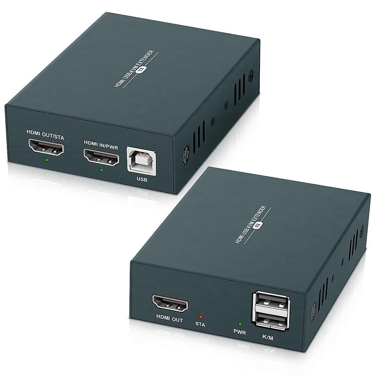 HDMI KVM Extender, 1080P@60Hz Ultra HD Resolution, Over Cat5e/6/7 Ethernet Cable, Up to 165ft/50m with Loop Out & POC Function - Support Keyboard and Mouse