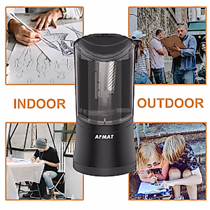 AFMAT Rechargeable Long Point Pencil Sharpener, 2 Holes, Fast Sharpen & Auto Stop, 8-17mm Super Long Point, Artist Pencil Sharpener for 6-9.6mm Large Pencil, Charcoal/Drawing/Sketching/Colored Pencils