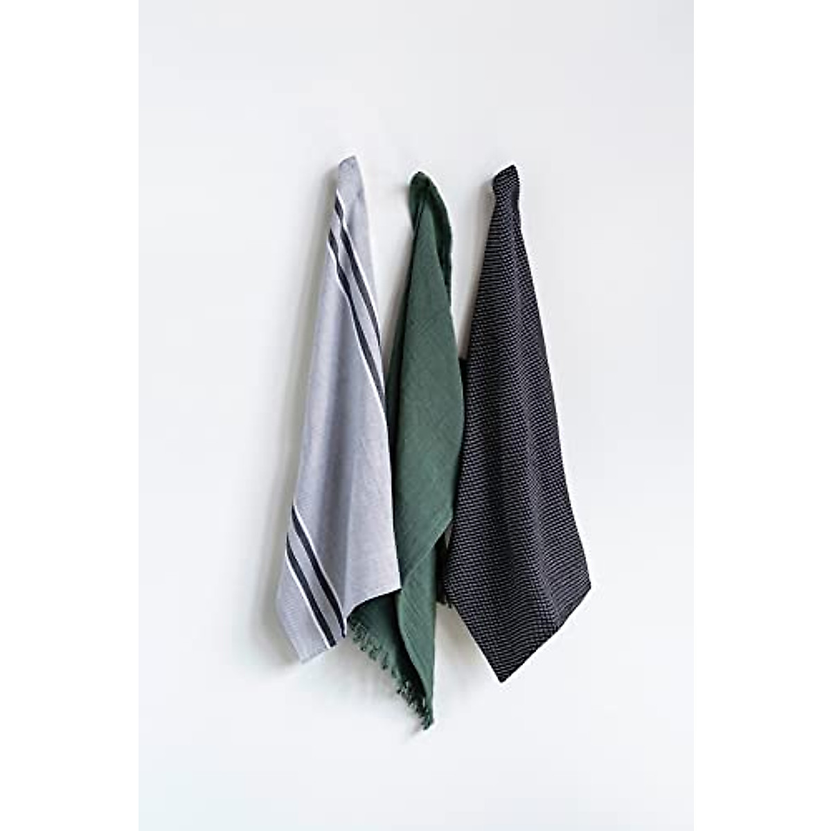Creative Co-Op Black & Green Cotton Tea Towels (Set of 3 Patterns)