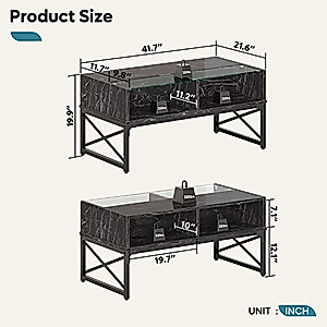 Bestier LED Coffee Tables for Living Room, 42 Inch Large Living Room Center Table, Smart Gaming Tea Tables for Home Office, Modern Style Black Faux Marble