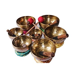 Singing Bowl set of 7,Antique~ Hand hammered Seven chakra Singing Bowls,for chakra healing, meditation, Zen-practice .Crafted in Nepal.