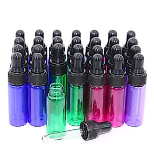 Furnido Dropper Sample Bottles For Essential Oils,5ml 35 Pack Multicolored Little Glass Dropper With Pure Dropper Sample Tubes&Black Screw Cap For Travel Perfume Aromatherapy Cosmetic Container