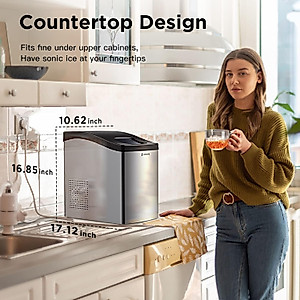 SYCEES Nugget Ice Maker for Countertop, 33lbs/24h, Sonic Ice Ready in 10 Mins, 5lbs Ice Storage, Self-Cleaning Function, Touch Control, Stainless Steel Pellet Ice Machine for Home Kitchen, Bar, Office