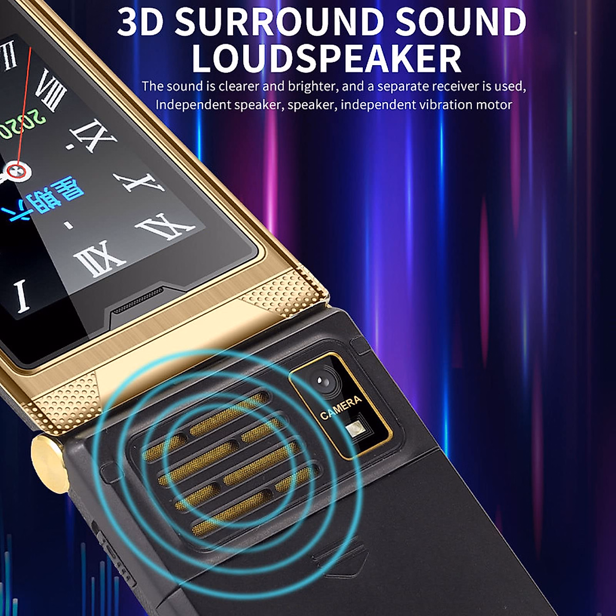 Flip Cell Phone for Seniors,G Seniors Phone,3.0 Inch Double Sided Large Screen Cell Phone,Long Standby Dual SIM Phone, 5900mAh 1.3 MP Support Flashlight Camera Music Player (Gold)