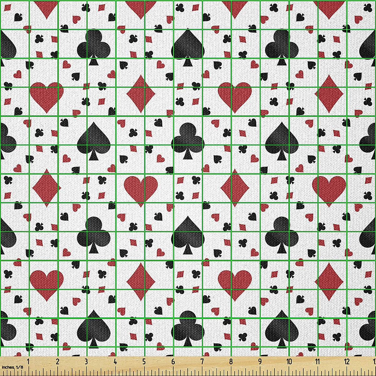 Ambesonne Casino Fabric by The Yard, Poker Cards Advertising Holidays Getaways Tourist Destinations Pleasure Art Print, Stretch Knit Fabric for Clothing Sewing and Arts Crafts, 1 Yard, Black Red