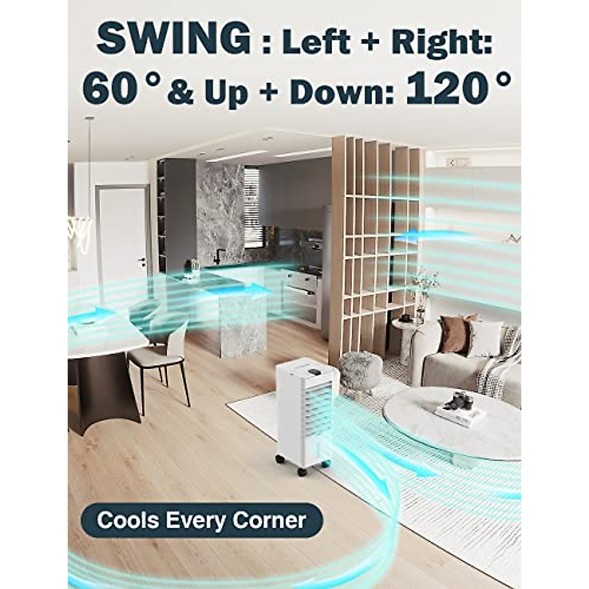 3-In-1 Evaporative Air Cooler, Cooling Fan with 3 Modes & 3 Speeds, Windowless Air Conditioner with 12-H Timer Remote Control, Swamp Cooler w/60° Oscillation, Portable Air Conditioner for Room/Office