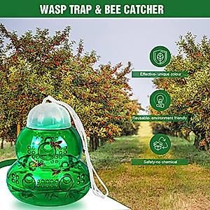 4 Pack Wasp Traps Outdoor Hanging, Yellow Jacket Killer, Carpenter Bee Traps for Outside, Wasp Repellent Outdoor, Reusable Bee Catcher Hornet Trap for Garden, Yard, Insect Fly Trap, Green