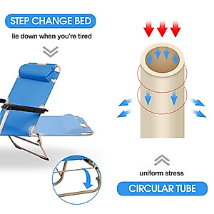 Livebest Set of 2 Lounge Chairs Folding Cot 2-in-1 Portable Reclining Beach Chair for Yard Garden Pool