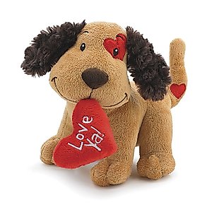 2PO Cute Plush Fetching Dog with Love Ya Red Heart Shaped Pillow 8"