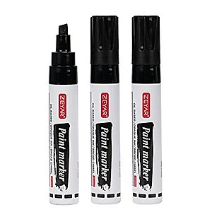 ZEYAR Paint Markers, Jumbo size, Chisel Point, Waterproof & Smear Proof Ink, Aluminum Barrel, Great on Plastic, Wood, Rock, Metal and Glass for Permanent Marking (3 Black Color)