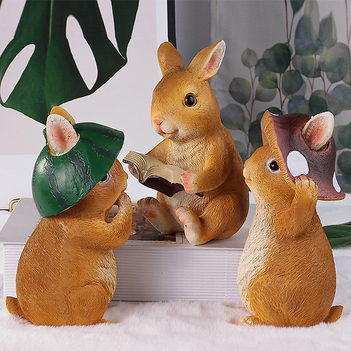 Yuemengxuan Fairy Garden Bunny Decorations Easter Rabbit Statue Resin Ornaments Easter Bunny Décor Figurines Tabletop Ornament for Lawn Potted Plants (6.7 * 4 inch, Style-B)