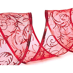 Holiday Ribbon Christmas Ribbons Xmas Wired Sheer 2.5 Organza Wire Edged Red, Gold, Silver/White Glitter Holidays Gift Wrapping, Tree Decoration Crafts/Craft, Gifts Wrap 30 Yards/10 Yard Ea. Roll