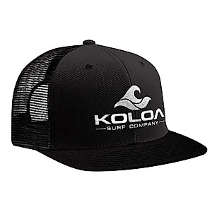 Joe's USA Koloa Surf Mesh Back Wave Logo Trucker Mens Hat | Black/Black with White Embroidered Logo
