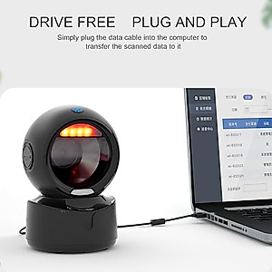 Barcode Reader, Accurate Sensitive Omnidirectional USB Wired 1D 2D QR Barcode Scanner Auto Sensing Plug and Play for Retail Store