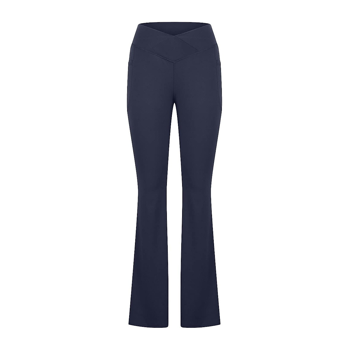 Crossover Flare Leggings for Women High Waist V Cross Bootcut Bell Bottoms Workout Flared Yoga Pants with Pockets Crazy CRZ Navy L