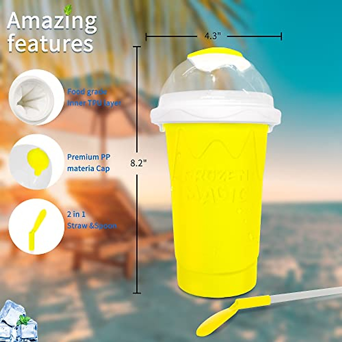TUNISE Slushy Maker Cup, Slushy Squeeze Cup,DIY Quick Frozen Magic Cup,Double Layer Slush Cup Squeeze,Fasting Cooling Slushy Maker Cup,Suitable For Famliy Homemade Summer DIY Milk Shake Ice Cream Maker(Yellow)